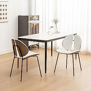 Art Leon Dining Chairs, Set of 2, Modern Boucle Fabric Dining Room Chairs with Bentwood, Armless Accent Chairs with Metal Legs for Kitchen Restaurant, White