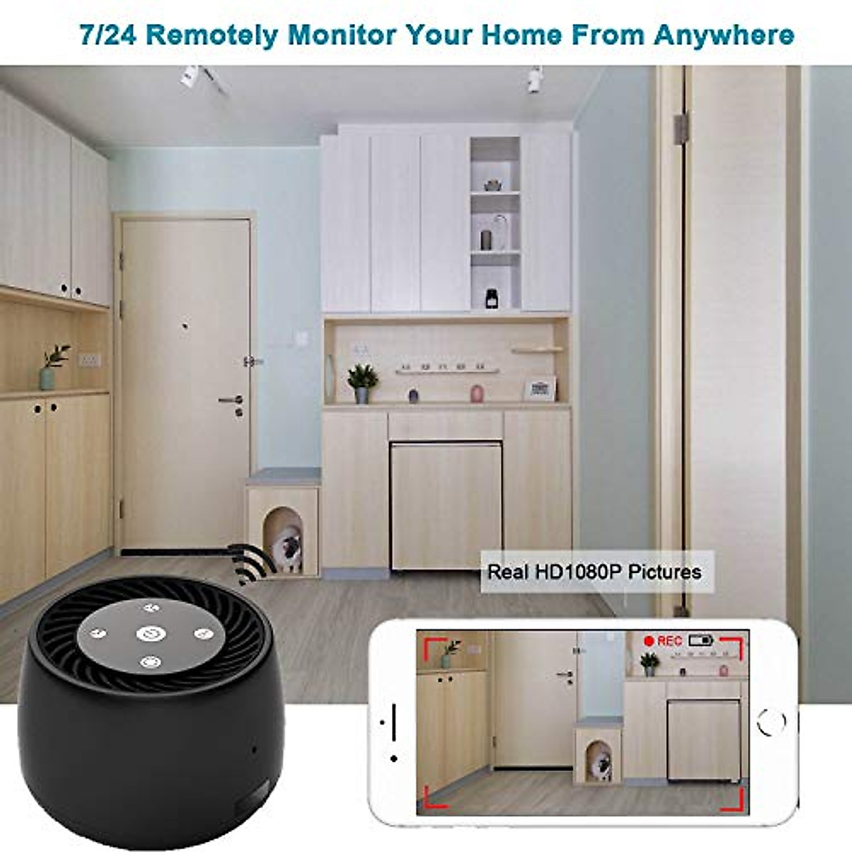 Quniao Wireless-WiFi-Hidden-Spy-Camera, 1080P Full HD with Night Vision and Motion Detection Alarm, Real Time Monitoring, Recording for HomeOffice, Works with iOSAndroid Device, 1 Count (Pack of 1)