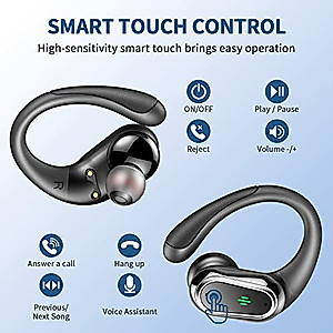 Wireless Earbuds Headphones Bluetooth 5.3, 50Hrs Playtime with LED Display, Over Ear Buds Noise Cancelling Mic, Stereo Bass Bluetooth Earbuds with Earhooks, IP7 Waterproof Earphones for Sports Workout