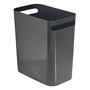 mDesign Plastic Slim Large 2.5 Gallon Trash Can Wastebasket, Classic Garbage Container Recycle Bin for Bathroom, Bedroom, Kitchen, Home Office, Outdoor Waste, Recycling, Aura Collection, Charcoal Gray