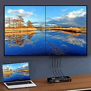 Video Wall Controller, 4K x 2K HD Seamless Splicing Professional Processor with HDMI+DVI+RS232 Input, 4 Way HDMI & SPDIF Output 180 Degree Rotate TV Wall Display 2x2, 1x2, 1x3, 1x4, 2x1, 3x1, 4x1