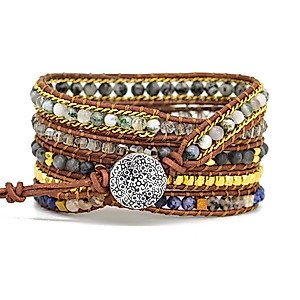 Teepollo Handmade Jasper Turquoise Amethyst Boho Wrap Bracelets for Women-Healing Natural Stone Beads Crystal Bohemian Bracelets Collection for Women Girl