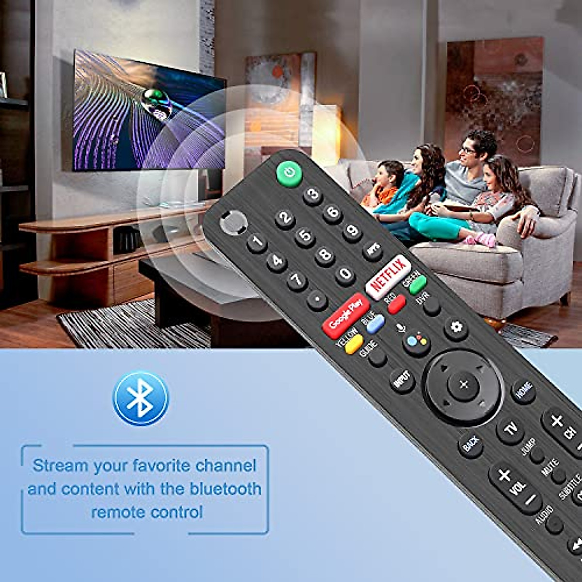 Gvirtue RMF-TX500U Universal Voice Remote Control for Sony Smart TV Bluetooth Remote, Replacement for Sony Bravia LED OLED 4K UHD HDR Android TV, with Google Play, Netflix Button