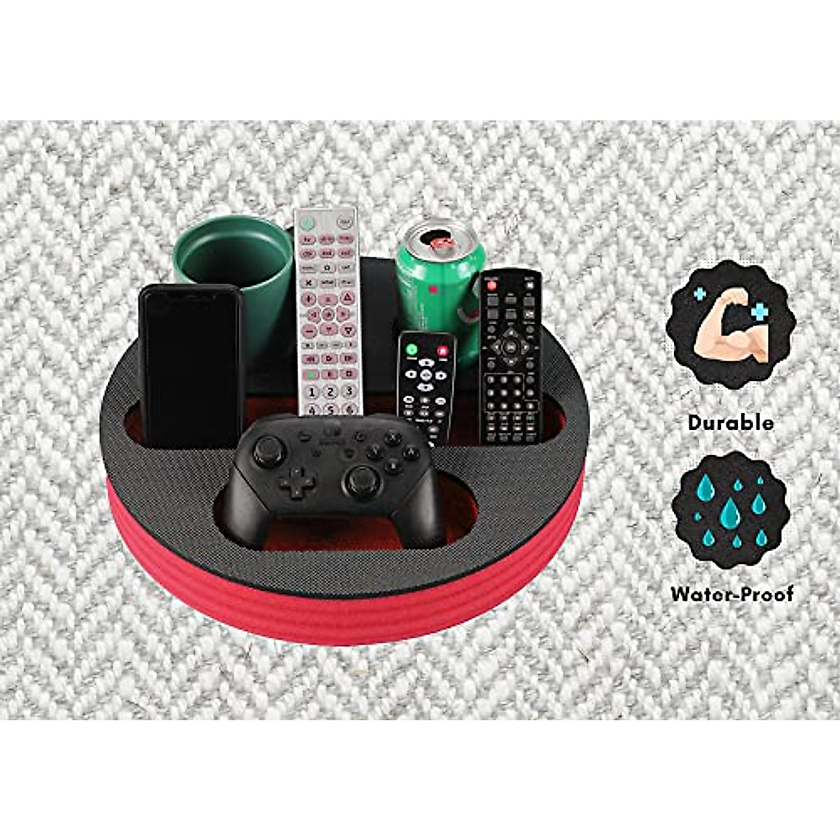 Polar Whale Couch Drink Holder Red and Black Refreshment Tray for Sofa Bed Floor Car RV Lounge TV Room Durable Foam 4 Compartments with Game Controller Slot 13.75 Inches Wide