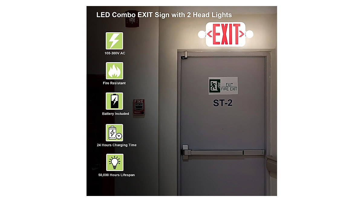 LIT-PaTH LED Exit Sign Combo with Adjustable Lights - UL Listed 4-Pack