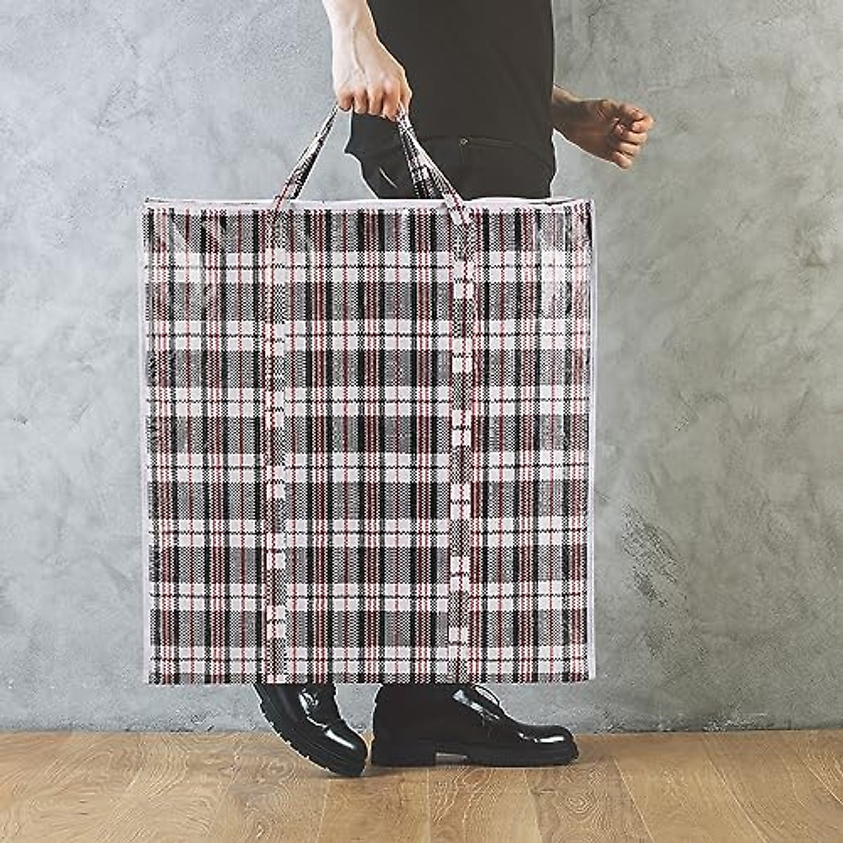 4 Pack Extra Large Durable Storage Tote Bag for Clothes with Strong Handle and Zipper, Sturdy and Water Resistant, Alternative to Moving Boxes, Packing Supplies, Checkered Moving and Organizer Bag