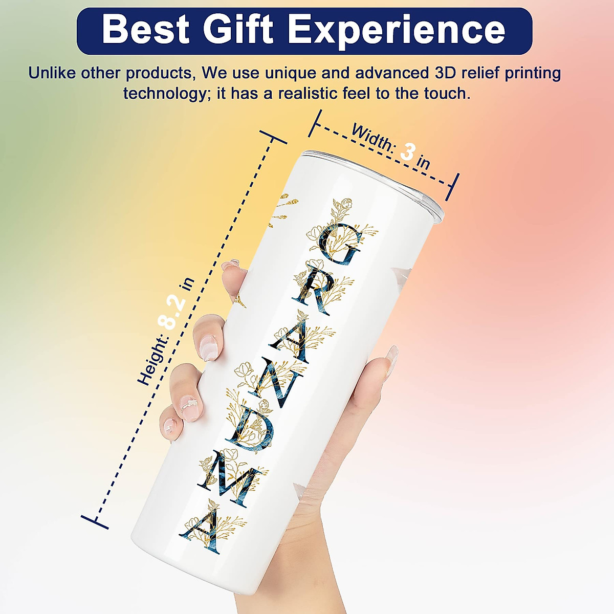 ZOKCC Gifts for Grandma- Best Grandma Stainless Steel Tumbler- Cute Grandma's Mother's Day Birthday Christmas Gifts- Gift for Grammy, Grandmothers, Grandmom from Grandchild Grandson Granddaughter