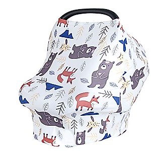 Baby Car Seat Cover, Nursing Cover for Breastfeeding, Baby Carseat Canopy for Boys and Girls, Infant Car Seat Cover, Multiuse Baby Shopping Cart/High Chair/Stroller Covers (Little Bear)