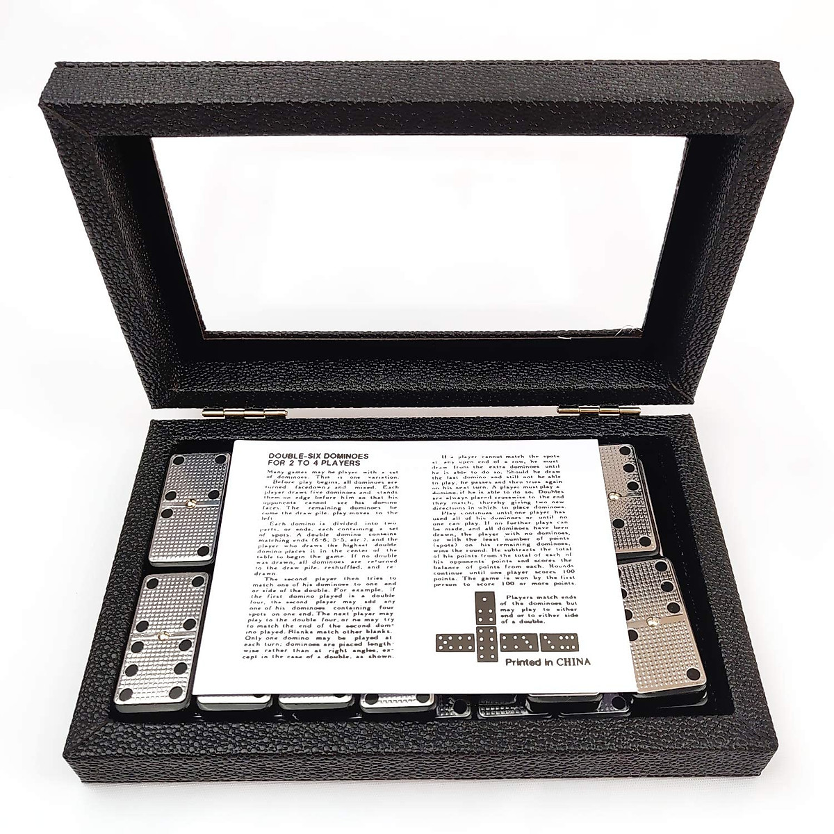 Bucher&Rossini Metal Surface Dominoes Set Double 6 - Premium Classic 28 Pieces Double Six in Durable PU Wooden Box for Christma Party Entertainment