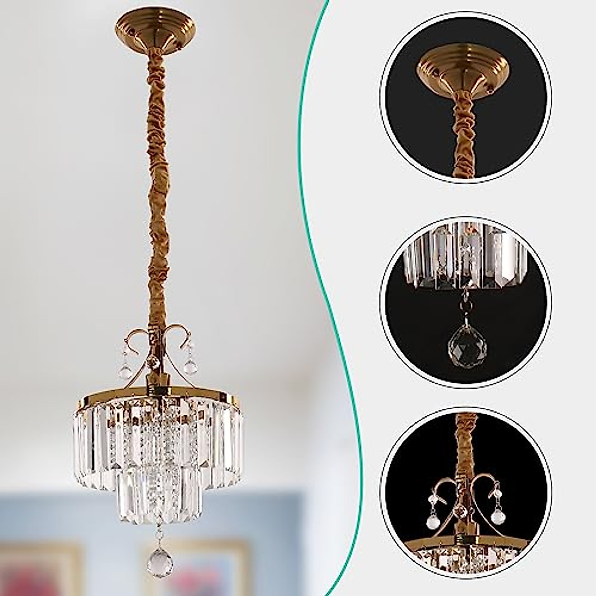 Zenouidle Modern Crystal Chandelier Crystal Pendant Light Fixture 2-Tier Round Flush Mount Ceiling Light for Dining Room Bedrooms Living Room Entryway,Gold(E26 Base)