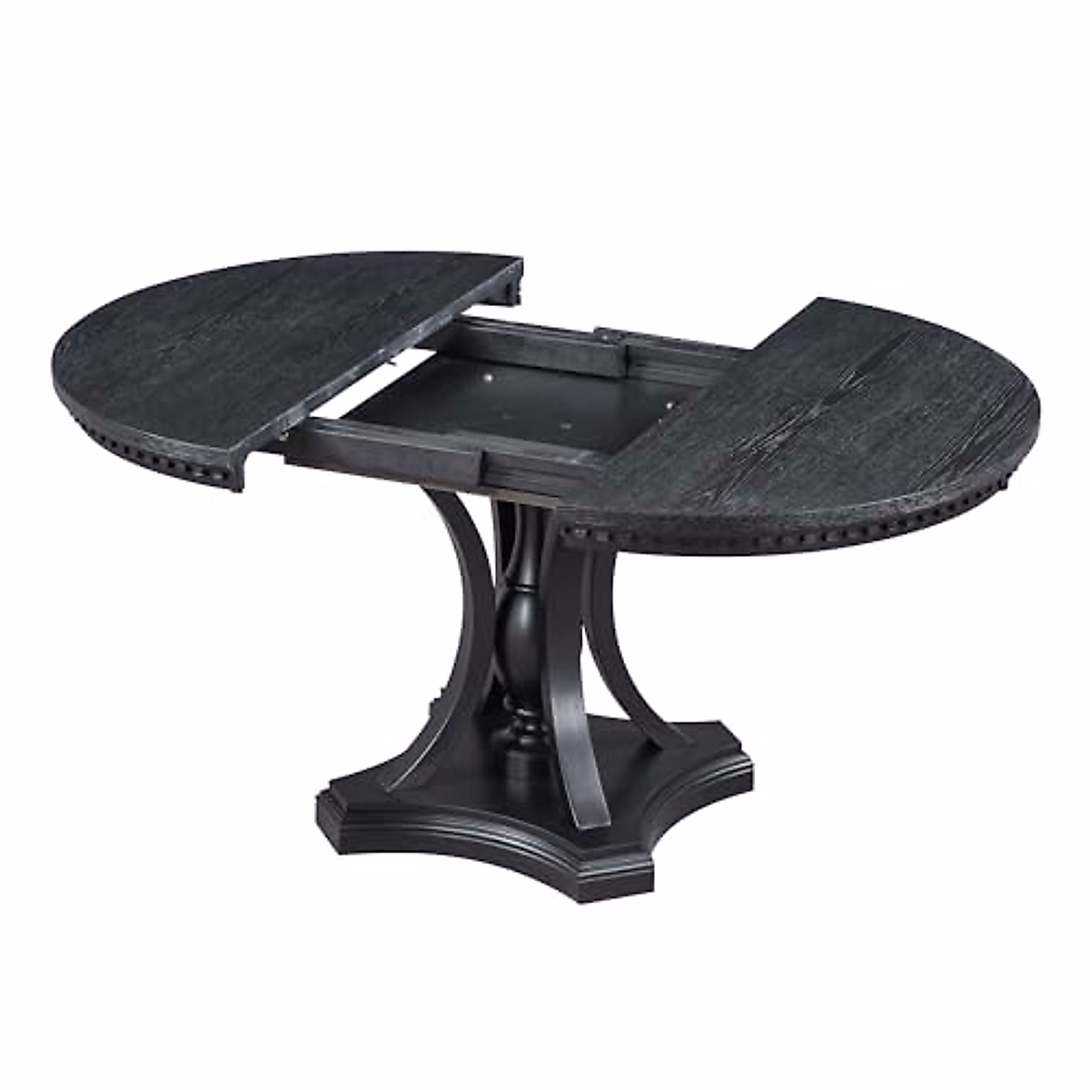 MengK Retro 5-Piece Dining Set Extendable Round Table and 4 Chairs for Kitchen Dining Room (Black Oak)