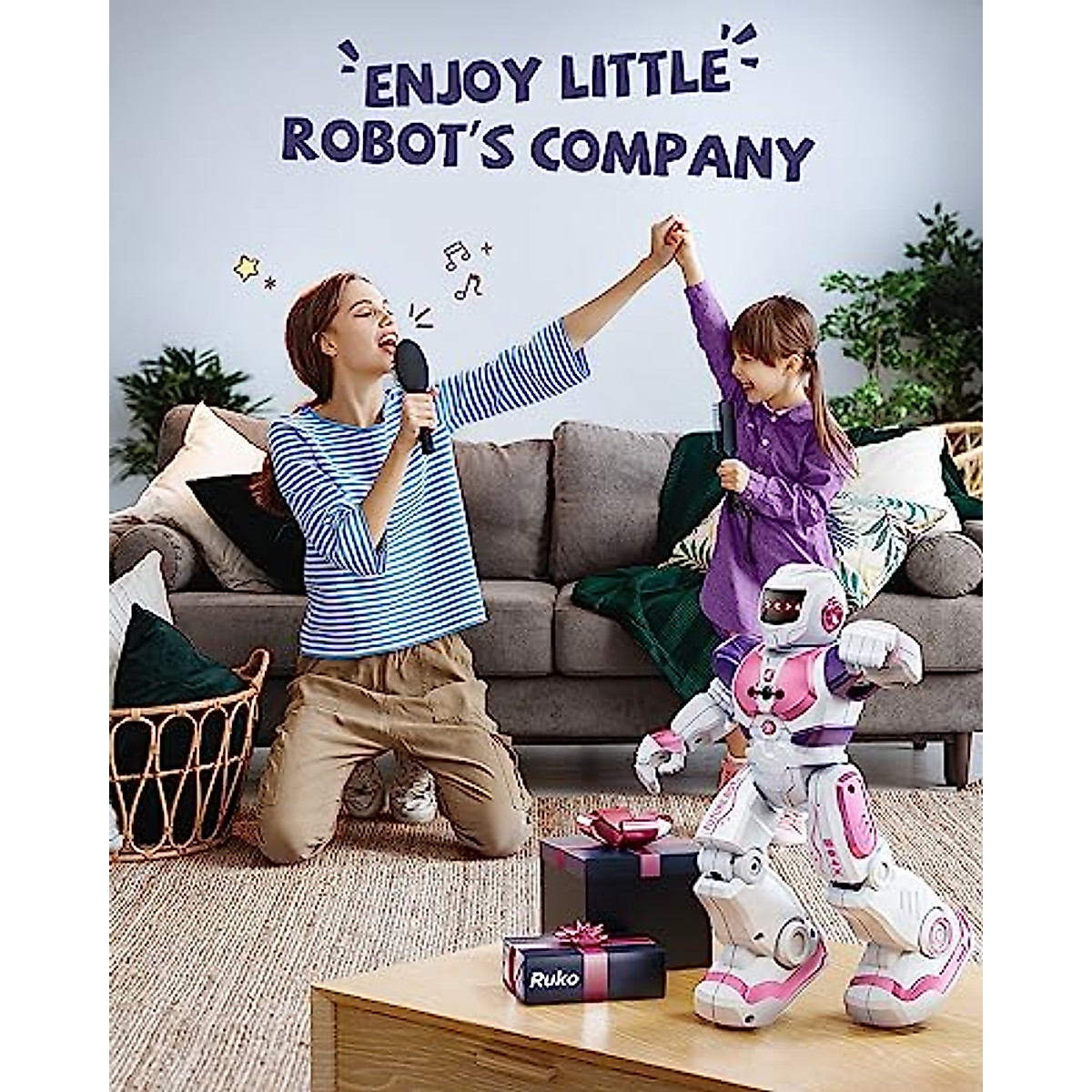 Ruko 6088 Robot Toys for Kids, RC Robot for Girls, Gesture Sensing Interactive Smart Robot, Singing Dancing Rechargeable Programmable, Gifts for Girls & Boys 3 4 5 6 Years Old, Pink