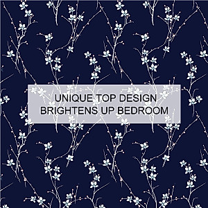 PRINTIUM 3pcs White Floral Queen Duvet Cover Set Dark Blue White Flower Printed Comforter Cover with Zipper Closure Soft Breathable Vintage Botanical Navy Bedding Set