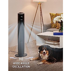 HOLMES 42" Digital Tower Fan with Accent Light, ClearRead Display, High/Low Brightness Level, 90° Oscillation, 5 Speeds, 4 Modes, 8-Hour Timer, Home, Bedroom or Office, Remote Control, Matte Black