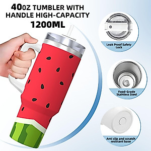 deaokluy 40 OZ Watermelon Ice Bully Cup with Handle and Straw, Double Wall Stainless Steel Tumbler Travel Coffee Cup with Lid, Summer Insulation and Cooling Cup for Christmas Birthday Present
