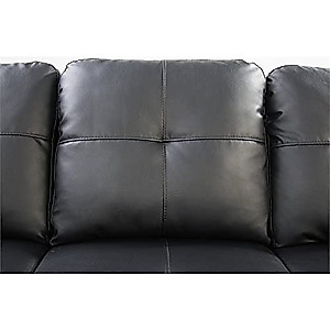 Devion Furniture Faux Leather Sectional Sofa with Ottoman in Black (Pillows Included)