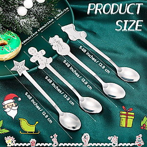 Gerrii 100 Pcs Christmas Spoons Stainless Steel Christmas Stirring Spoon Creative Mixing Coffee Tea Spoon Fancy Mini Dessert Spoons for Drinks Soup Hot Tea Xmas Party Supply, 4 Styles (Silver)