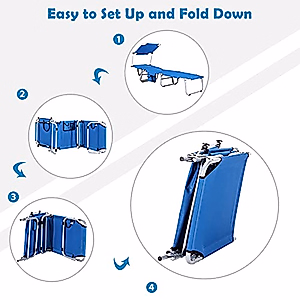 Goplus Tanning Chair, Foldable Beach Lounge Chair with 360°Canopy Sun Shade, Side Pocket, 5-Position Adjustable, Outdoor Beach Chaise Recliner for Patio Pool Yard Lawn (1, Blue)