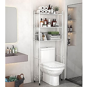 TZAMLI Over The Toilet Storage Shelf, 3-Tier Bathroom Organizer Space Saver, Free-Standing Above Toilet Rack Metal Bathroom Shelves, White