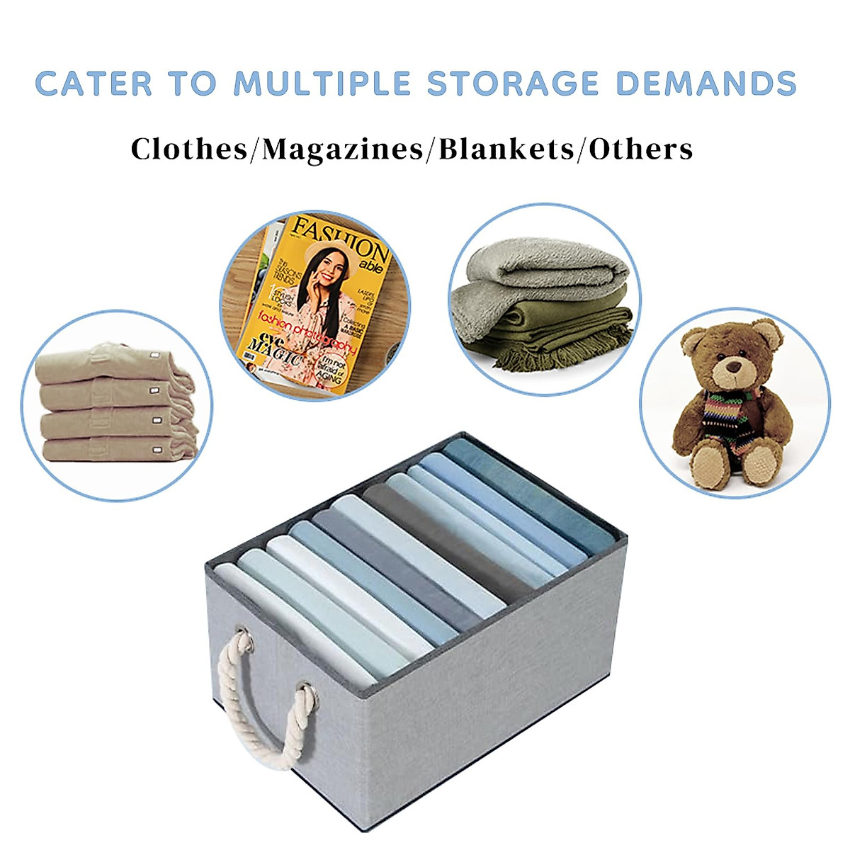 Large Fabric Storage Bins with Lids 3 Pack | Storage Bins for Shelves and Closet Organizers | Folding Rectangle Storage Bins with Handles for Cloth and Magazine,Gray,15"W x 10.5"D x 8.5"H