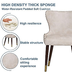 ROIYEIER Modern Dining Chairs Set of 2, Waterproof Wear Resistant Upholstered Dining Chairs with Armrest Soild Legs for Dining Room Living Room, Beige