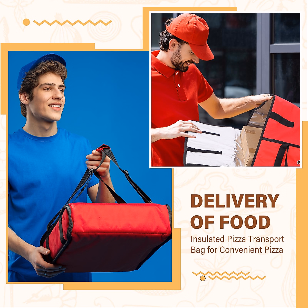 Mifoci 2 Pcs 20 x 20 x 6 Insulated Pizza Delivery Bag Pizza Warmer Bags Pizza Carrier Insulated Bags Hold 2-16" or 18" Pizza Boxes, for Catering Food Delivery, Restaurants, Cookouts (Red)