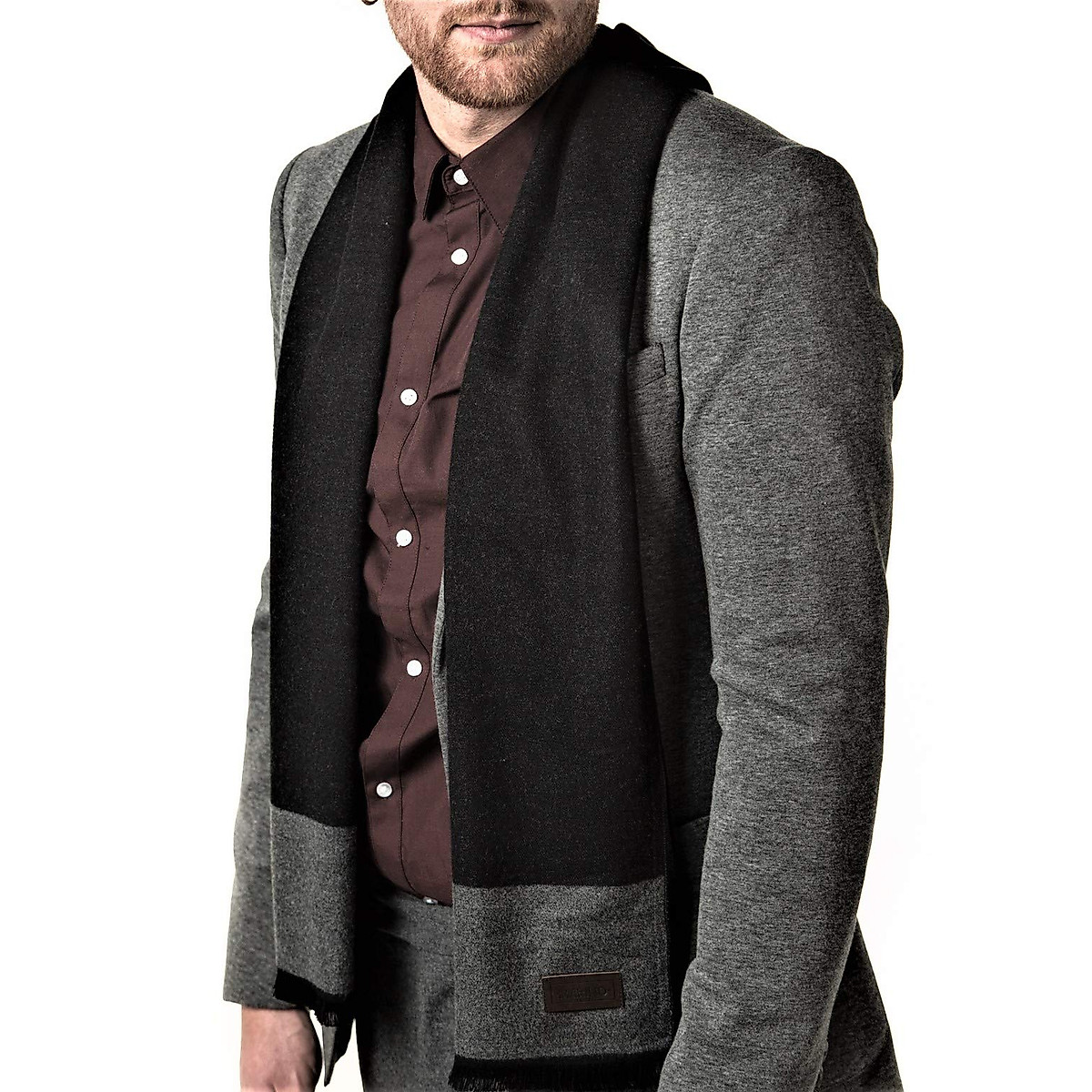 Marino’s Winter Cashmere Feel Men Scarf,100% Cotton Fashion Scarves, In Elegant Gift Box - Raven Ash - One Size