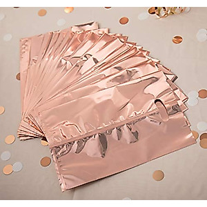 UNIQOOO 60 Metallic Foil Rose Gold Wedding Favor Bags, Party Treat Bags Bulk, Gift Candy Cookie Buffet Bags, Great for Wedding, Baby Shower, Birthday Party, Events, Celebrations - 9 3/4” x 6 1/2