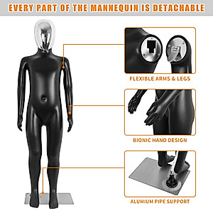 SHAREWIN Kids Mannequin Full Body 43.3 Inches, Black Children Dress Form Adjustable Mannequin Torso, Realistic Adjustable Detachable Manikin Body Display with Metal Base for Child