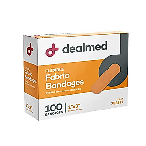 Dealmed Sterile Flexible Fabric Adhesive Bandages – 1x3 Inch – 100/Box - Breathable First Aid Strip Pack - Soft Stretch Wound Patch for Medical, Emergency Kits & Clinic