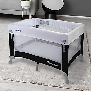 Foundations SnugFresh Celebrity Portable Play Yard, Baby Travel Crib with Machine Washable Sheet Cover, Foam Mattress, Graphite
