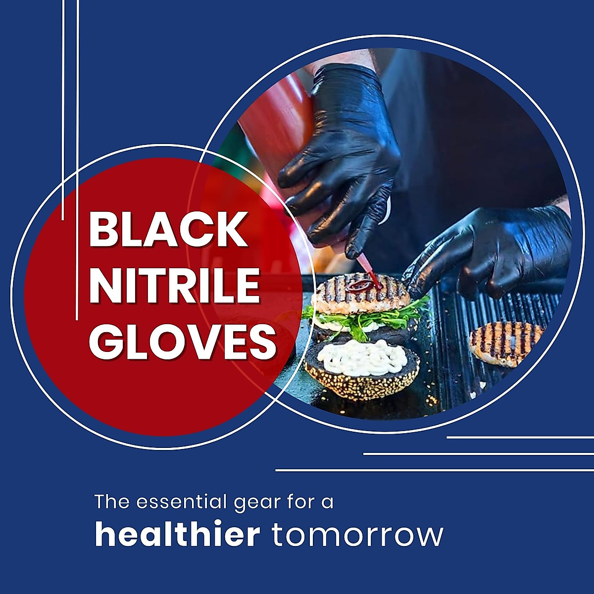 PENTAGON SAFETY EQUIPMENT Industrial Black Nitrile Gloves, Heavy Duty Disposable Gloves, Sizes (M-2XL)