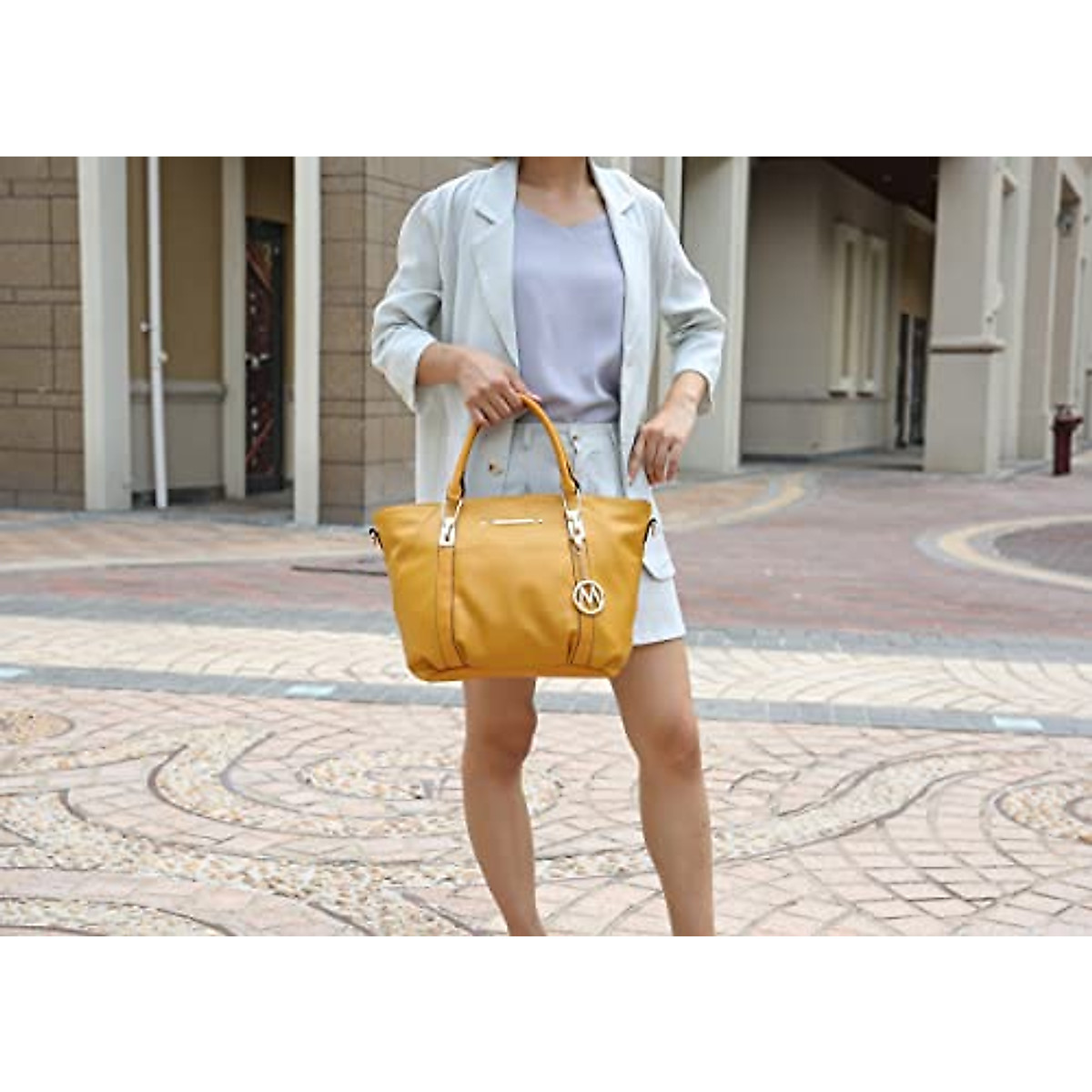 MKF Set Crossbody Satchel Bag for Women & Wristlet Wallet Purse – PU Leather Top Handle Tote – Shoulder Handbag