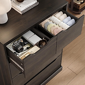 HOSTACK Modern 5 Drawer Dresser for Bedroom, Chest of Drawers with Storage, Wood Storage Chest Organizers with Cut-Out Handles, Accent Storage Cabinet for Living Room, Entryway, Hallway, Dark Brown