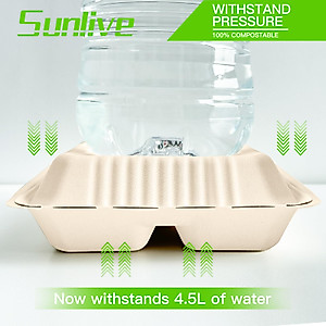Sunlive 100% Home Compostable 50 Pack Disposable Clamshell Take Out Food Containers, 8X8'' 1-Compartment to go Containers, Heavy-Duty to go Boxes, Eco-Friendly Biodegradable, Made of Sugarcane Fibers