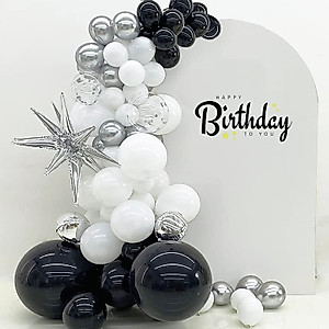 LyzzGlobo Starburst Black and White Balloon Garland Kit, Silver and Confetti Aluminum Film Balloons Arch Kit for Birthday Wedding Anniversary Party Supplies