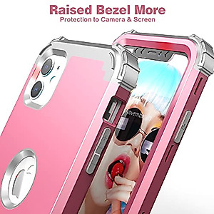 IDweel iPhone 11 Case with Screen Protector(Tempered Glass), Hybrid 3 in 1 Shockproof Slim Fit Heavy Duty Protection Hard PC Cover Soft Silicone Bumper Full Body Case,Pink/Light Grey