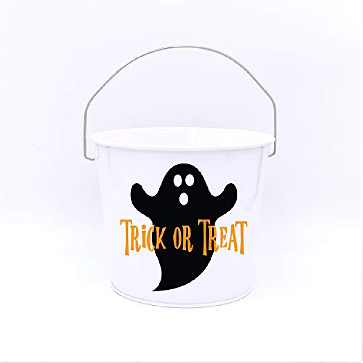 Personalized Halloween Ghost Name Pail - Choose The Color - Metal Pail Bucket Basket Bag for Girls and Boys