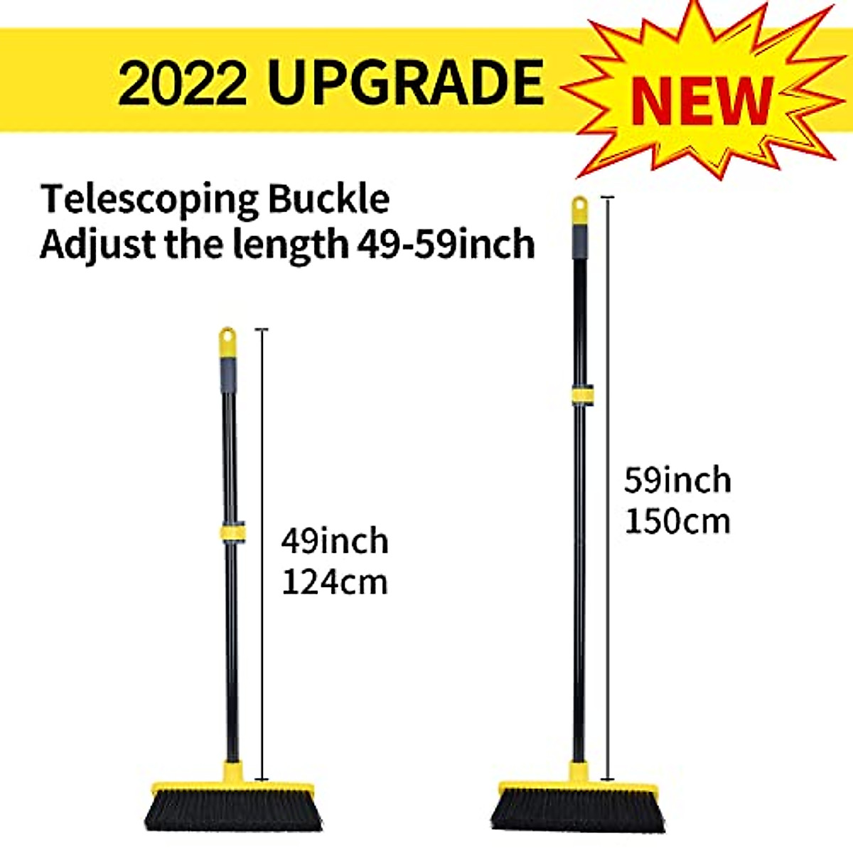 Push Broom Outdoor Indoor Broom 12" Wide,59" Long Handle with Stiff Bristles for Cleaning Scrubbing Deck Driveway Yard Patio Wood Stone Tile Floor