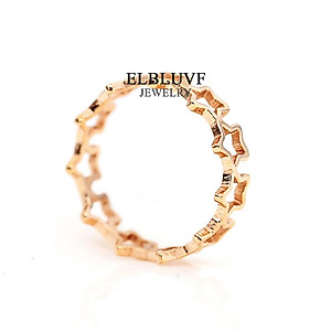 ELBLUVF Stainless-steel Rose Gold Plated Stackable Lucky Hollow Stars Star Ring For Women (6)
