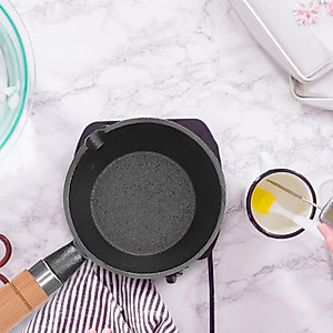 Tofficu Hot Oil Pan Non Stick Small Cast Iron Pot Butter Warmer Pot Mini Cast Iron Skillet Small Oil Heating Pan Melting Pot Ceramic Nonstick Pan Oil Heating Pot Enamel Small Eggs Wooden