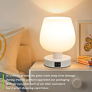 Touch Control Bedside Table Lamp with 2 USB Ports, Dimmable Small Nightstand Lamp for Bedroom, Modern Desk lamp with White Glass Lampshade, with 2700K-6000K Adjustable Color Temperature Bulb
