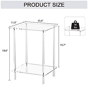 Aquiver Small Acrylic Side Table - 13.4'' L x 11.5'' W x 19.6'' H Clear Nightstand - 2 Tiers Small End Table Bedside Table for Living Room, Bedroom