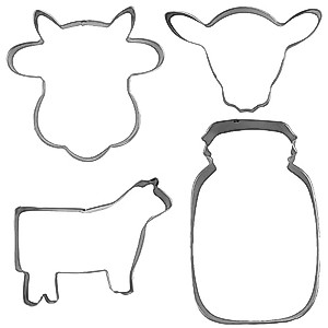 Cow Shaped Cookie Cutters Set of 4 pcs, Stainless Steel Milk Cow Fondant Cutter Molds Baking DIY