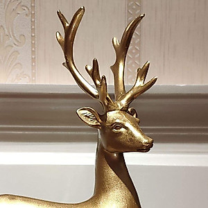 1 Pair Resin Deer Statue Reindeer Figurine Deer Ornaments Elk Statue Reindeer Sculpture Deer Figurine Statue Props for Xmas Home Office Decor - Golden