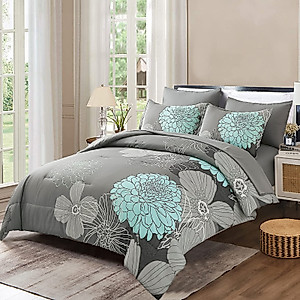 Yiran 7 Pieces Bed in a Bag Floral Comforter Set Queen Flowers Bedding Set Soft Microfiber Comforter Sets with 1 Comforter 1 Flat Sheet 1 Fitted Sheet 2 Pillowshams and 2 Pillowcases