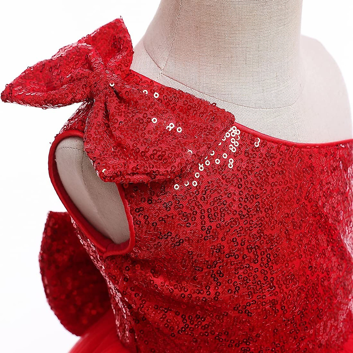 RUYUYIRU Baby Girls Sequin One Shoulder Dress Toddler Tutu Flower Princess Girl Pearl Wedding Birthday Party Dresses for Toddler Baby Girls Holiday Dress Gown