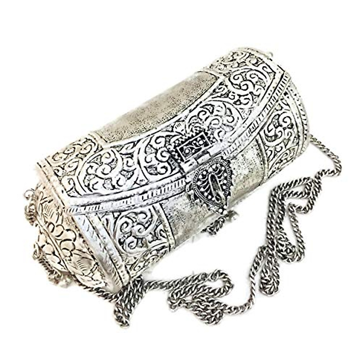 Women Silver Handmade Ethnic gift Brass Metal bag antique bridal clutch