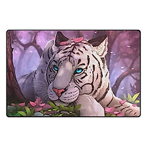 White Tiger Non Slip Area Rug for Living Dinning Room Bedroom Kitchen, Soft Washable Indoor/Outdoor Floor Carpet Rugs, Home Decorative, 31x20 inch