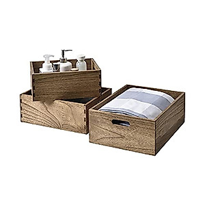 KIRIGEN Nesting Wooden Crates with Portable Handles for Home Organizer - Wood Rustic Decor Farmhouse Boxes/Basket Rolling Trays set of 3 Dark Brown